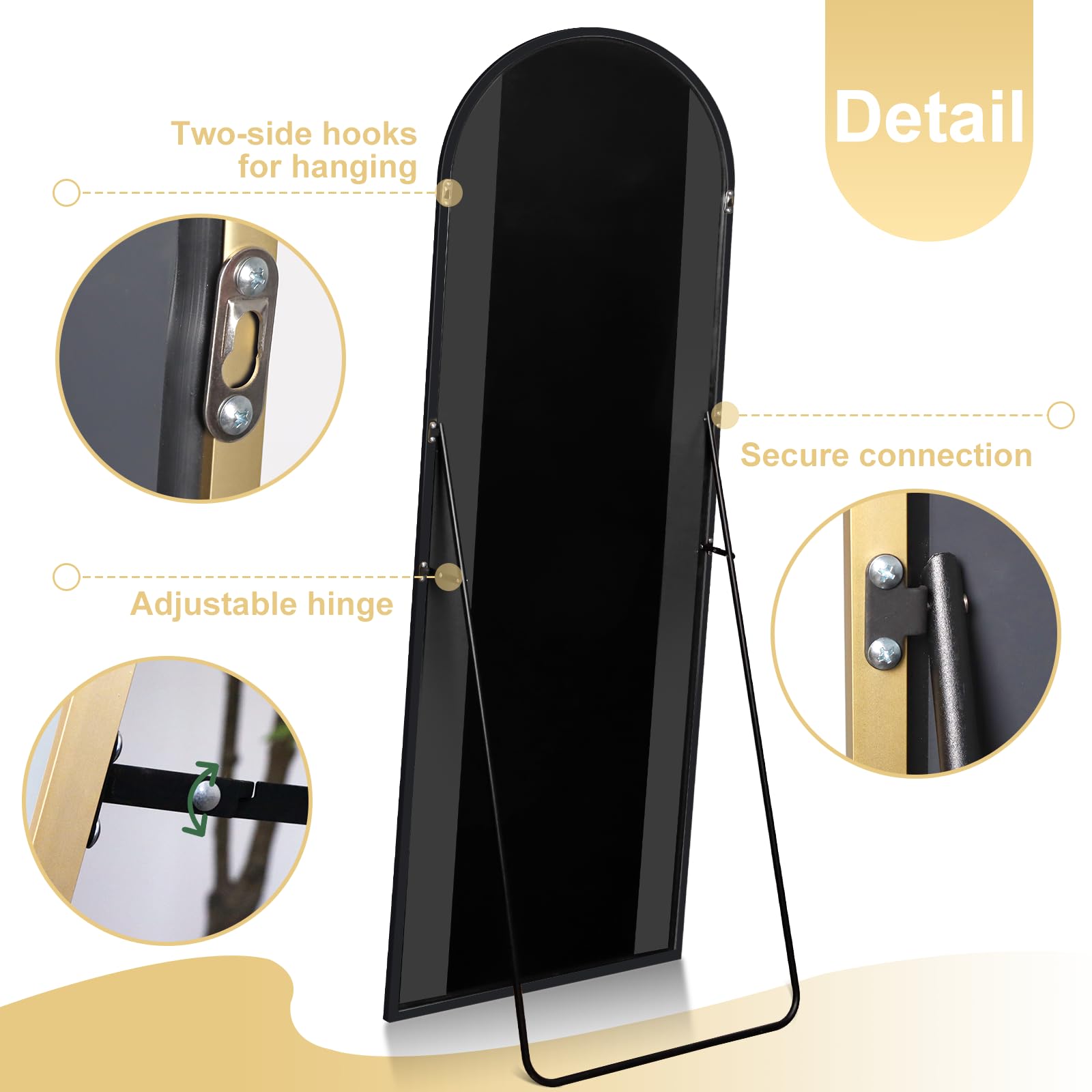 64"x21" Arched Full Length Mirror Gold Floor Mirror with Stand, Aluminium Metal Frame for Wall Mounted Full Body Mirror Leaning Body Mirror Hanging Wall Mirror for Bedroom Living Room Dressing Mirror