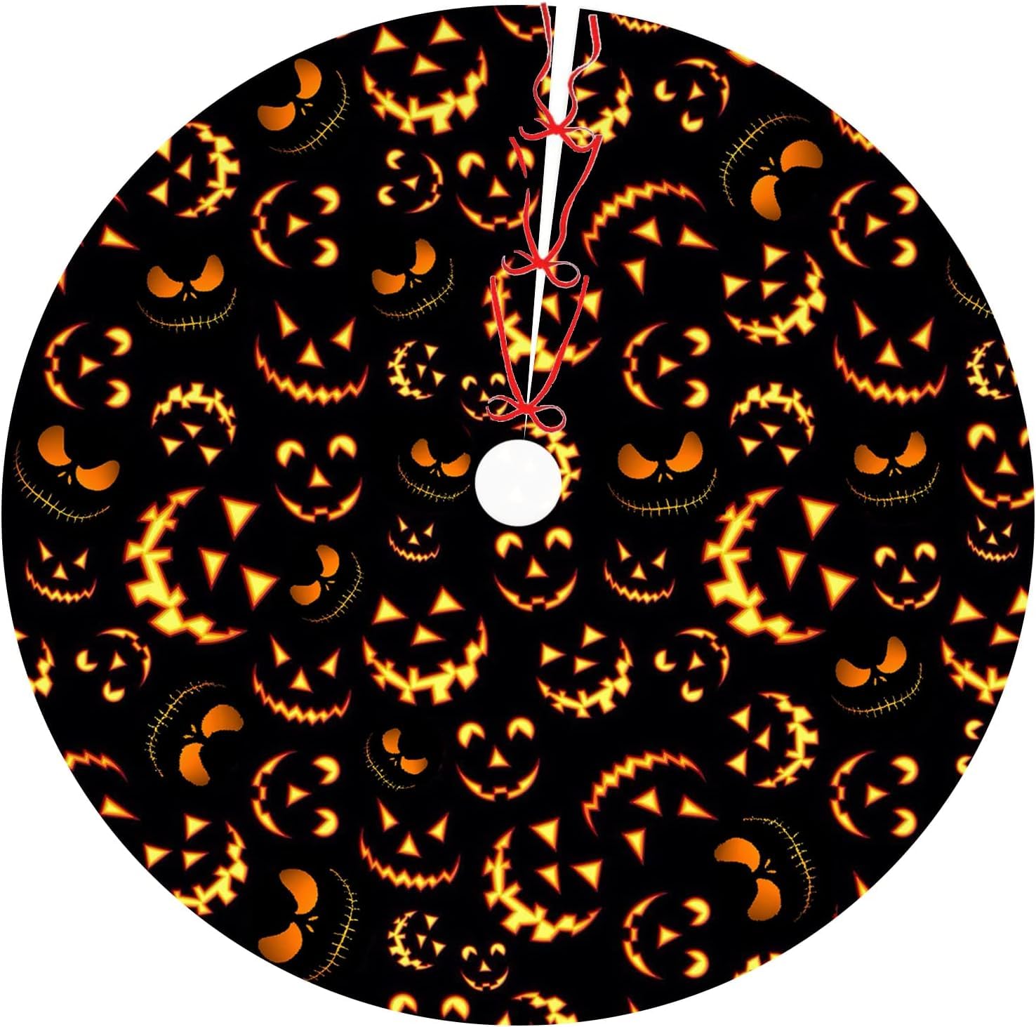 Halloween Tree Skirt 36Inch Pumpkin Smile Face Halloween Christmas Tree Decoation Horror Skulls Tree Skirt for Holiday Home Party Decor