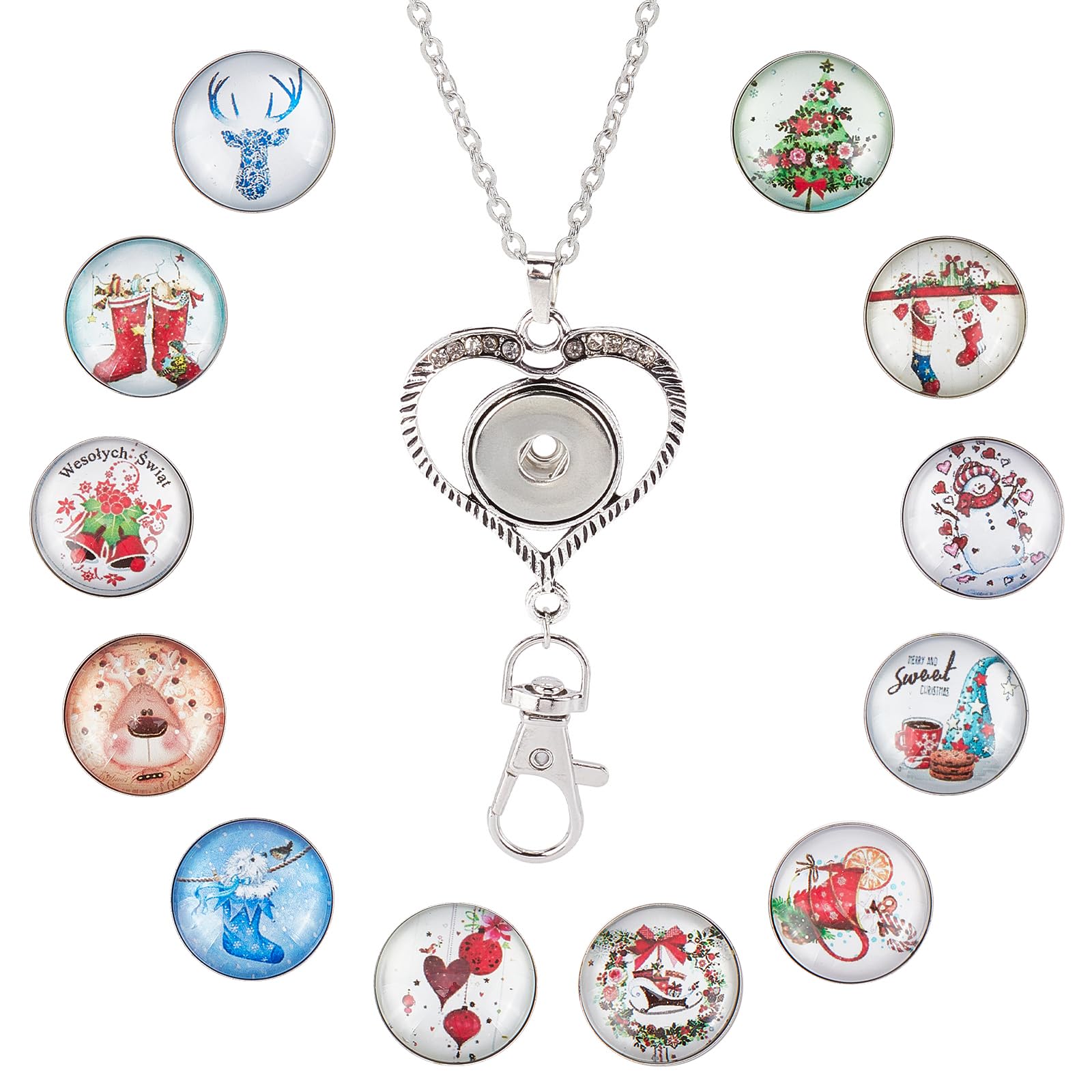 SUNNYCLUE 1 Box 12Pcs Lanyard Necklaces Badge Holder Necklace Winter Christmas Office Badge Lanyard ID Holders Name Tag Lanyards Breakaway for Women Teacher Stundent Nurse Christmas New Year Gift