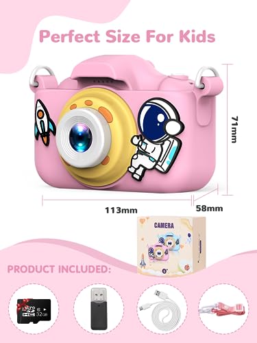Andoer Kids Camera Toy Children Mini Camera Dual Front and Rear Digital Camera, Gift for Boys and Girls 3-12 Year Old with Astronaut Cartoon Soft Silicone Cover 32GB Card & USB 2.0 Card Reader