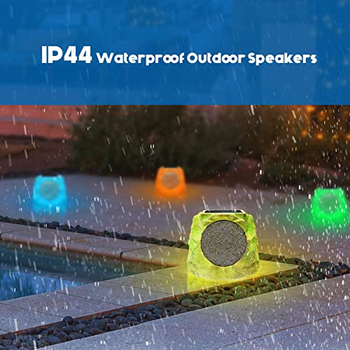 Rock Speakers Outdoor Waterproof Wireless Bluetooth Solar Powered Outdoor Rock Speaker Rechargeable Battery Bluetooth Rock Speakers with 7 Light Colors for Patio Party Pool Garden - 2PC