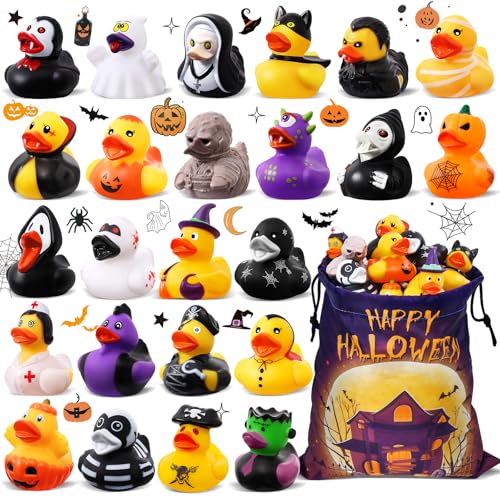 ANGGIKO 24 Pcs Halloween Rubber Ducks Gifts, Mini Rubber Ducks Bulk Bath Toys, Party Favors Rubber Duck for Jeep Halloween Decoration Trick or Treat Bags Fillers, Goodie Bags Stuffers Party Supplies