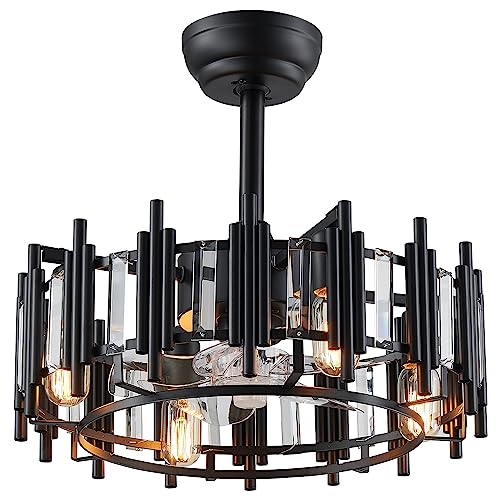 LODADRA Caged Ceiling Fan with Light, bladeless 6 Speed Reversible with Remote Control.Low Profile Ceiling Fan with Lights for Bedroom, Dining Room