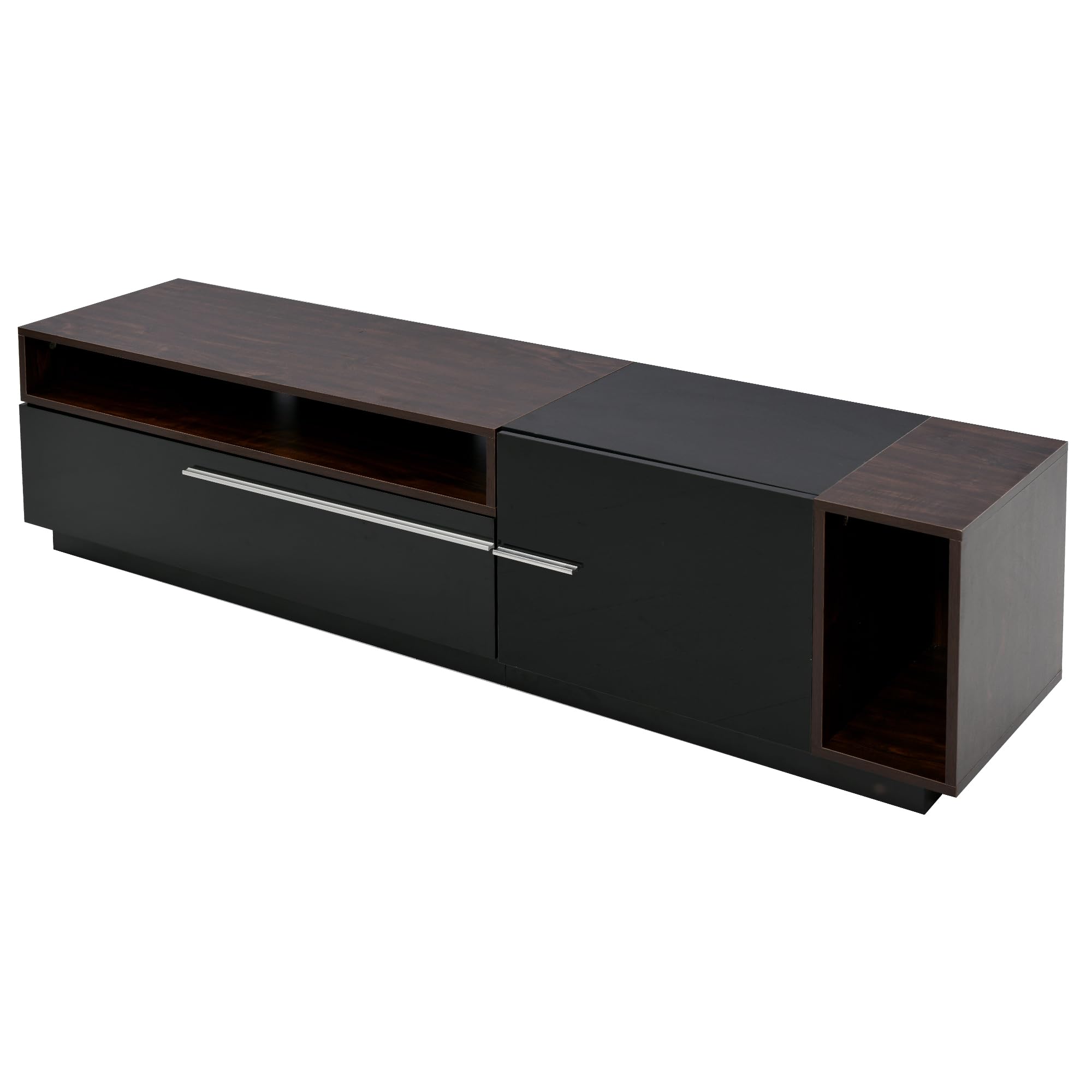 Merax Two-Tone Design Stand with Silver Handles, UV High-Gloss Media Console for Television Up to 70", Chic Style TV Storage Cabinet for Living Room, 66.8 inch Length, Black