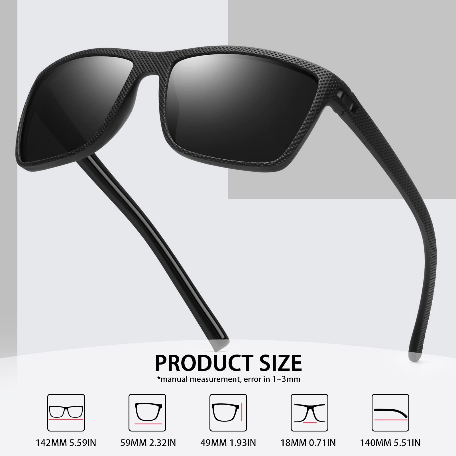 DioKiw Square Polarized Sunglasses for Men Vintage Style Driving Travel Sun Glasses Lightweight Frame UV Protection Goggles
