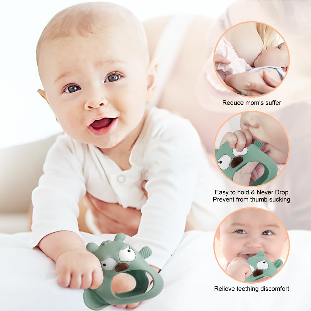 Teething Toys for Babies 3+ Months,Cute Dog Buddy Never Drop Silicone Teether Toys for Infants 3+ Months,Baby Chew Toys for Sucking Needs,BPA Free(Green)