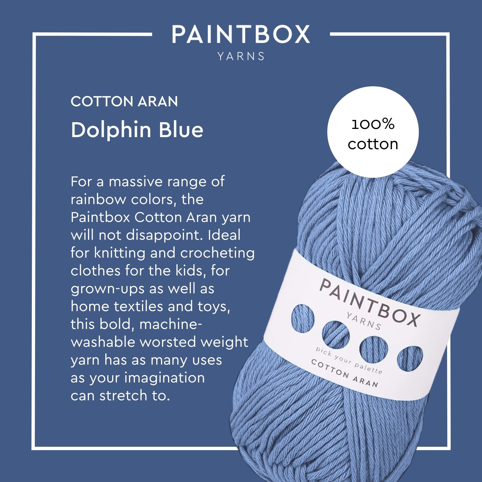 Paintbox Yarns 100% Cotton Aran Yarn 1.76oz (50g), 93 Yards (85m) - Dolphin Blue Worsted Wool for Crochet or Knitting - Soft, Lightweight for Clothes