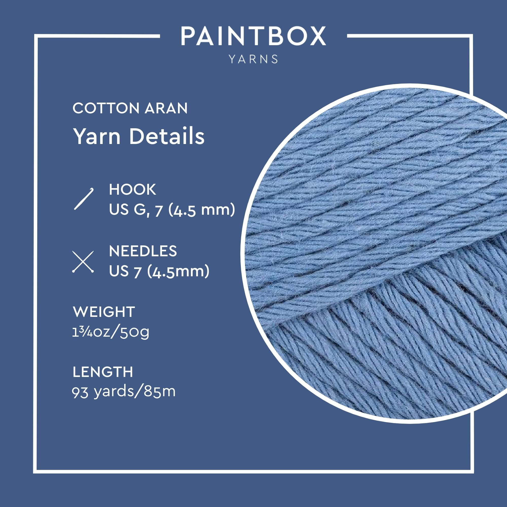 Paintbox Yarns 100% Cotton Aran Yarn 1.76oz (50g), 93 Yards (85m) - Dolphin Blue Worsted Wool for Crochet or Knitting - Soft, Lightweight for Clothes