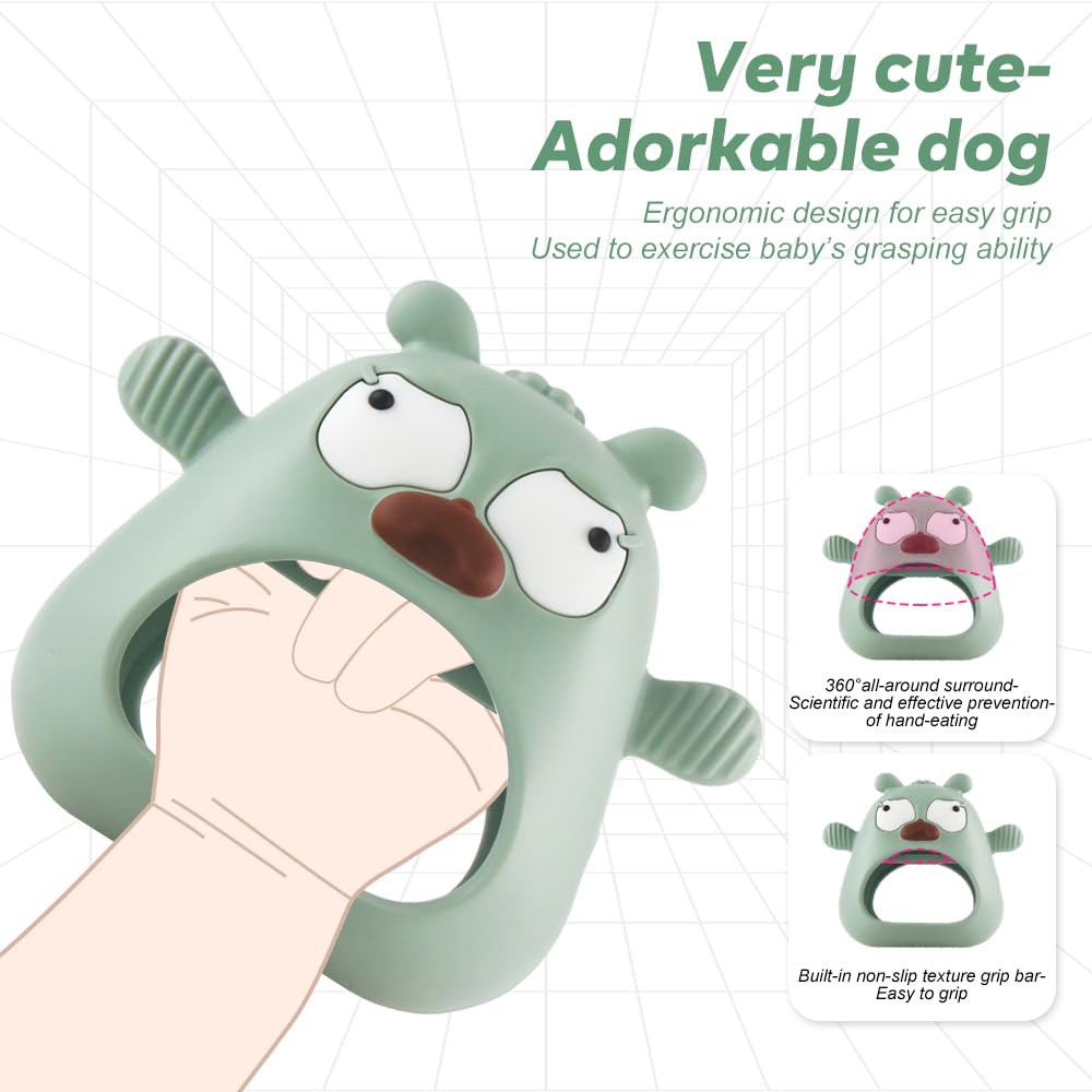 Teething Toys for Babies 3+ Months,Cute Dog Buddy Never Drop Silicone Teether Toys for Infants 3+ Months,Baby Chew Toys for Sucking Needs,BPA Free(Green)