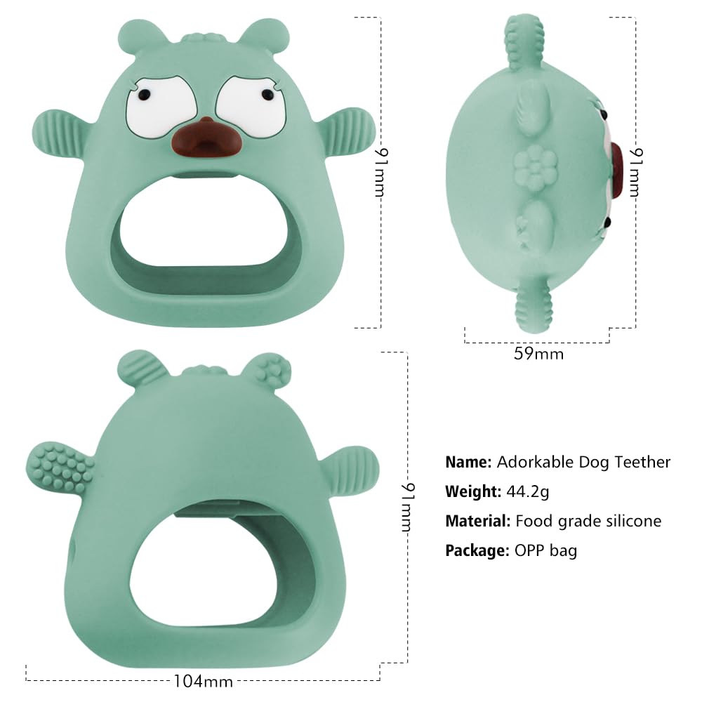 Teething Toys for Babies 3+ Months,Cute Dog Buddy Never Drop Silicone Teether Toys for Infants 3+ Months,Baby Chew Toys for Sucking Needs,BPA Free(Green)
