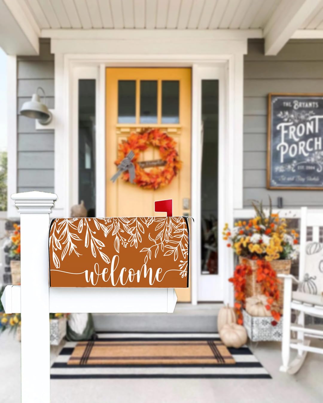 EKOREST Fall Mailbox Covers Magnetic Standard Size 18"x21",Seasonal Welcome Fall Leaves Mailbox Wraps,Autumn Thanksgiving Post Letter Box Cover for Outdoor Décor