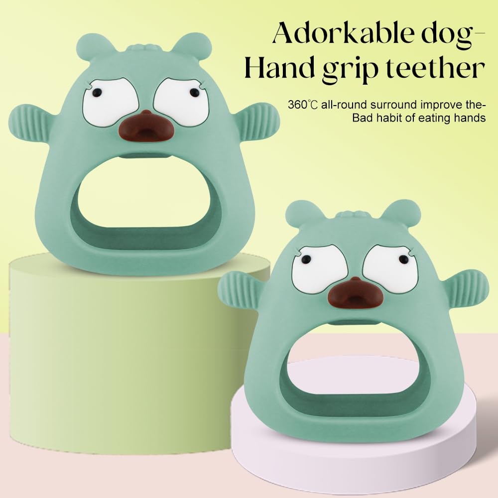 Teething Toys for Babies 3+ Months,Cute Dog Buddy Never Drop Silicone Teether Toys for Infants 3+ Months,Baby Chew Toys for Sucking Needs,BPA Free(Green)