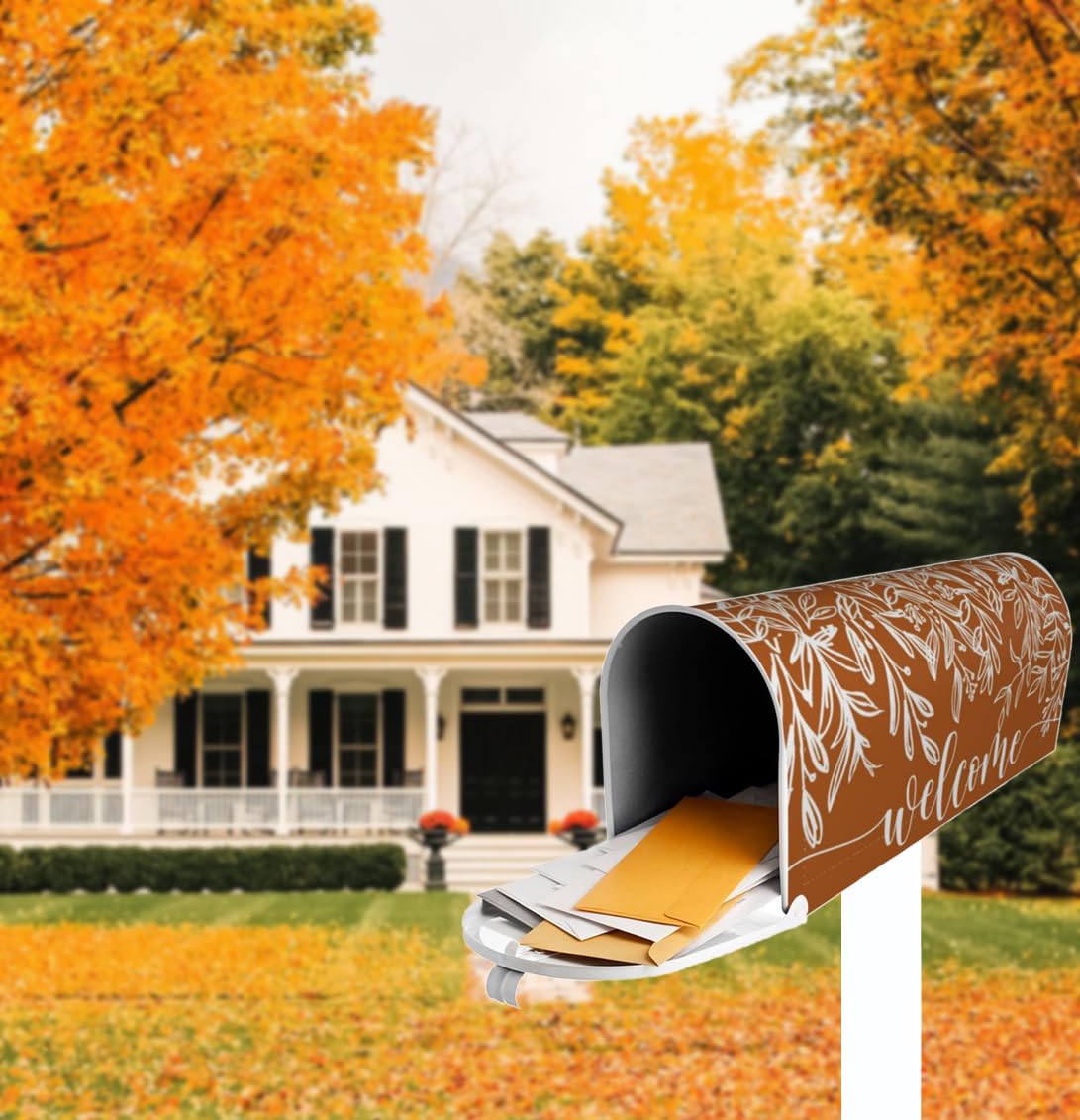 EKOREST Fall Mailbox Covers Magnetic Standard Size 18"x21",Seasonal Welcome Fall Leaves Mailbox Wraps,Autumn Thanksgiving Post Letter Box Cover for Outdoor Décor