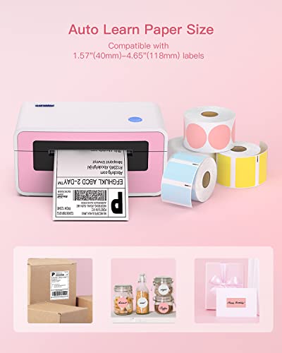 POLONO Shipping Label Printer Pink, 4x6 Thermal Label Printer for Shipping Packages, Commercial Direct Thermal Label Maker, 2" Pink Circle Direct Thermal Labels (750 Labels c