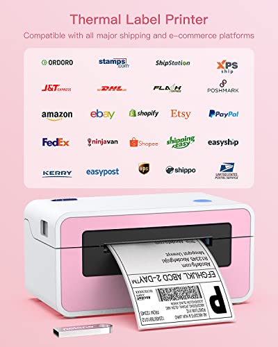 POLONO Shipping Label Printer Pink, 4x6 Thermal Label Printer for Shipping Packages, Commercial Direct Thermal Label Maker, 2" Pink Circle Direct Thermal Labels (750 Labels c
