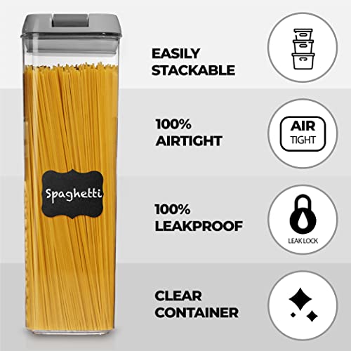 Shazo Airtight Container Set for Food Storage - 7 Piece Set + Heavy Duty Plastic - BPA Free - Airtight Storage Clear Plastic w/Gray Interchangeable Lids kitchen counter storage Bin -18 Labels+Marker