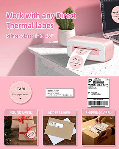 Shipping Label Printer, Itari High Speed 4x6 Thermal Label Makers for Shipping Packages, Small Desktop Sticker Printer for Home Business, Compatible with Amazon, Etsy, Ebay, USPS, Shopify, FedEx, Pink