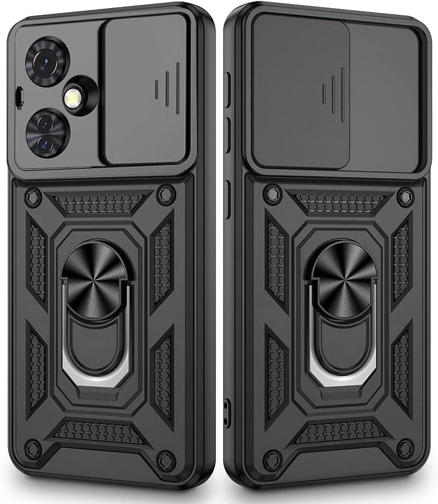 Suyomo for Oneplus N30 5G Case with Tempered Glass Screen Protector [2Pcs],Heavy Duty Case with Camera Cover Ring Holder Stand Shockproof Dual-Layer Protection Case for Oneplus N30 5G (Black)