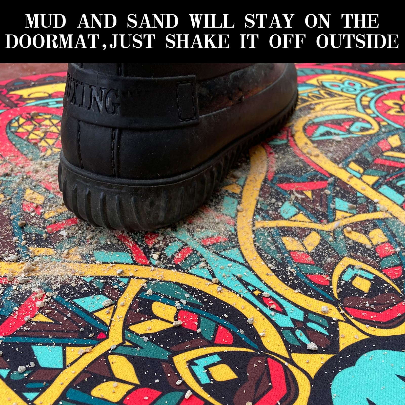 (2 PCS) Diatomaceous Earth Boho Half Round Indoor Outdoor Mat,Bohemian Red Blue Flower Entryway Rug,Rubber Backing Non Slip Door Mats,36''x24'' (r2)