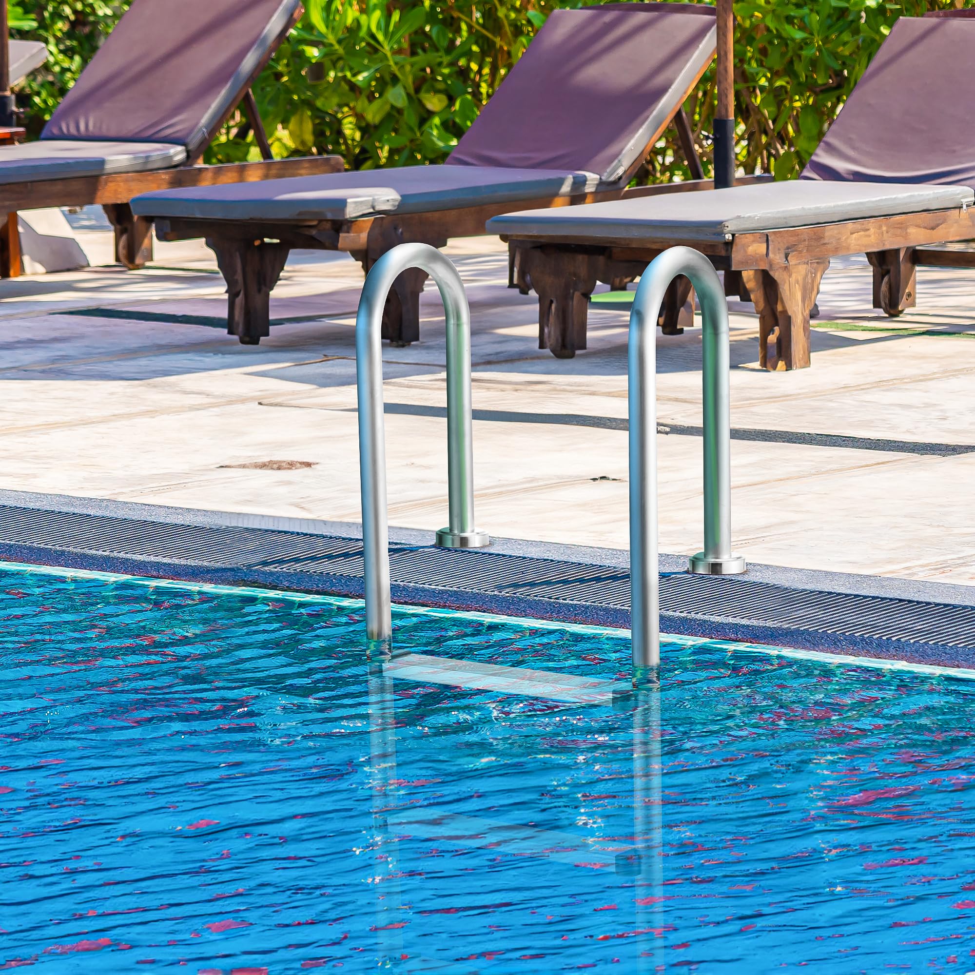 YOLENY Swimming Pool Ladder for Inground Pools, 3 Tread In-Ground Stainless Steel Pool Step with Non-Slip Integrated Pedal, Easy Assembly and Climbing