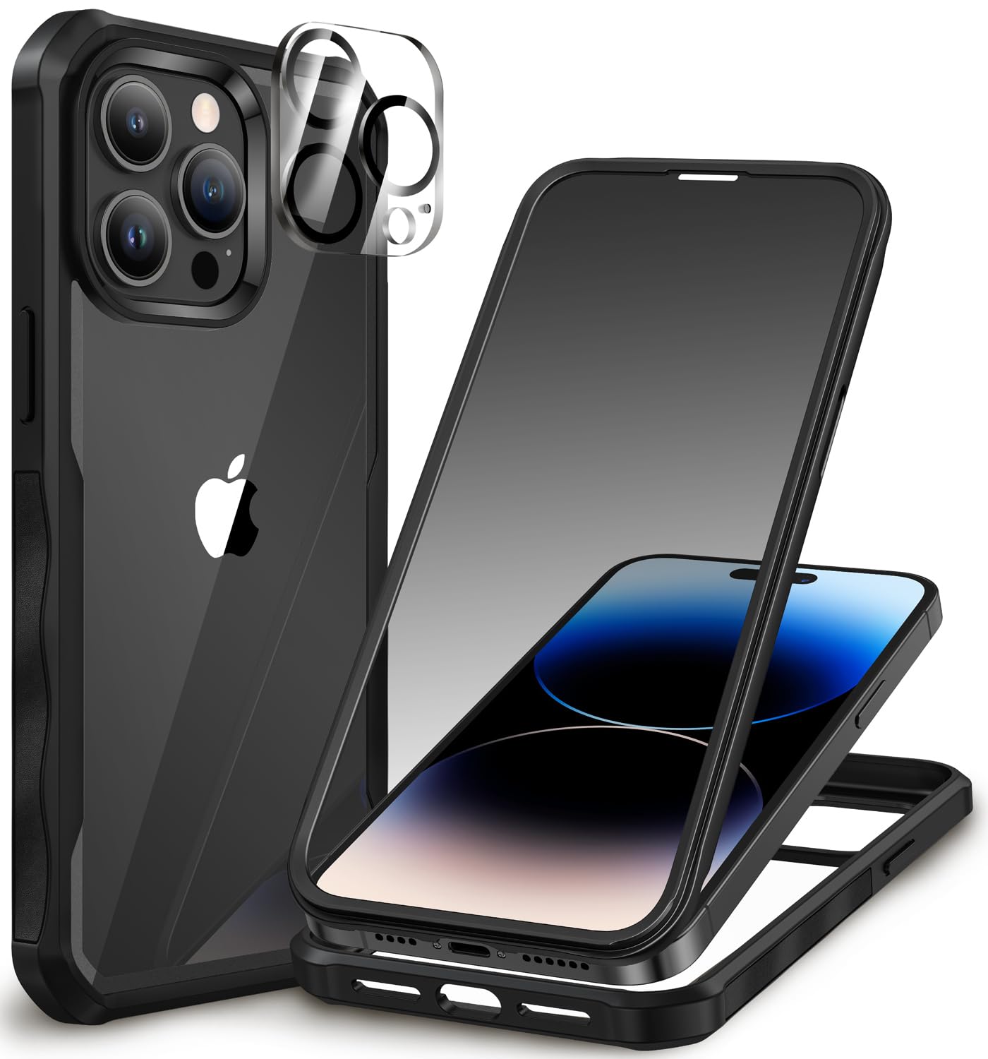 CENHUFO for iPhone 14 Pro Max Case, Privacy Phone Cover with Built-in Anti Peep Tempered Glass Privacy Screen Protector and Camera Protective, Full Body Shockproof Spy Clear Double Bumper - Black