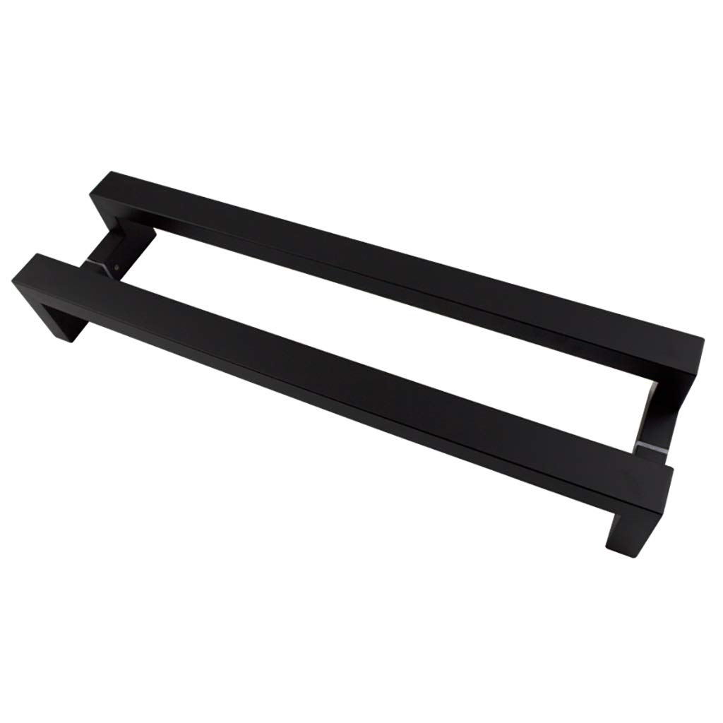 Door Hardware, Black Stainless Steel Double Curved Square Tube Glass Door Handle KTV Push-Pull Door Handle Sliding 3 Lengths -1200×1175mm