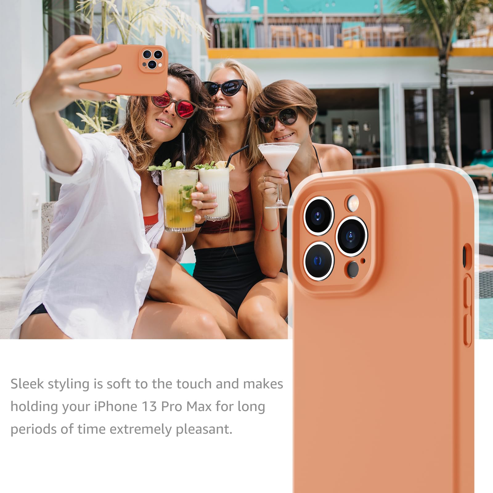 MCFANCE Silicone Magnetic for iPhone 13 Pro Max Case, Compatible with MagSafe, Full Camera Protection Soft Anti-Scratch Microfiber Lining for iPhone 13 Pro Max 6.7 inch 2021, Light Orange