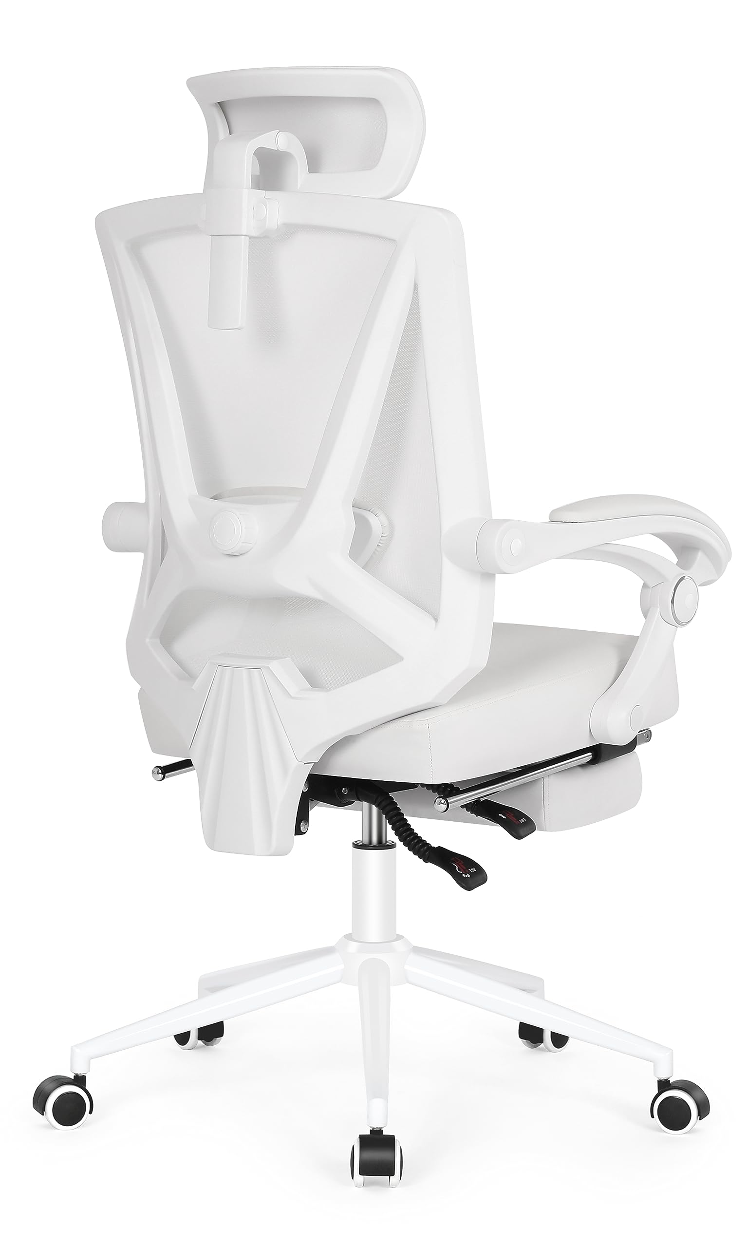 Misolant Ergonomic Office Chair with Footrest, Ergonomic Desk Chair with Adjustable 2D Lumbar Support, High Back Computer Chair with Adjustable Headrest, White Comfortable Leather Office Chairs