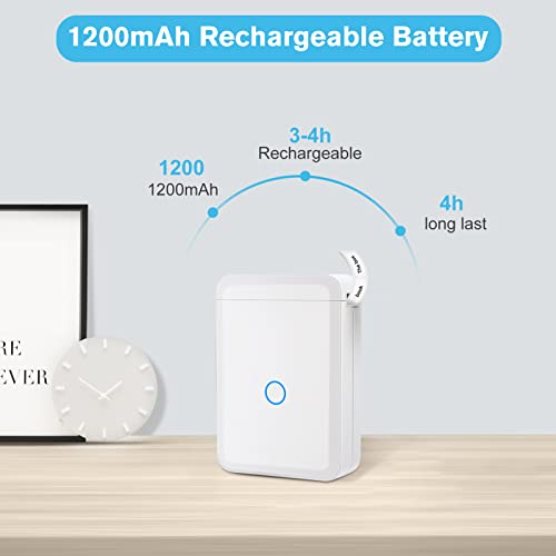 Label Maker, D110 Portable Wireless Connection Bluetooth Mini Label Printer with Tape, Multiple Templates Available for Phone Pad Office Home USB Rechargeable, White