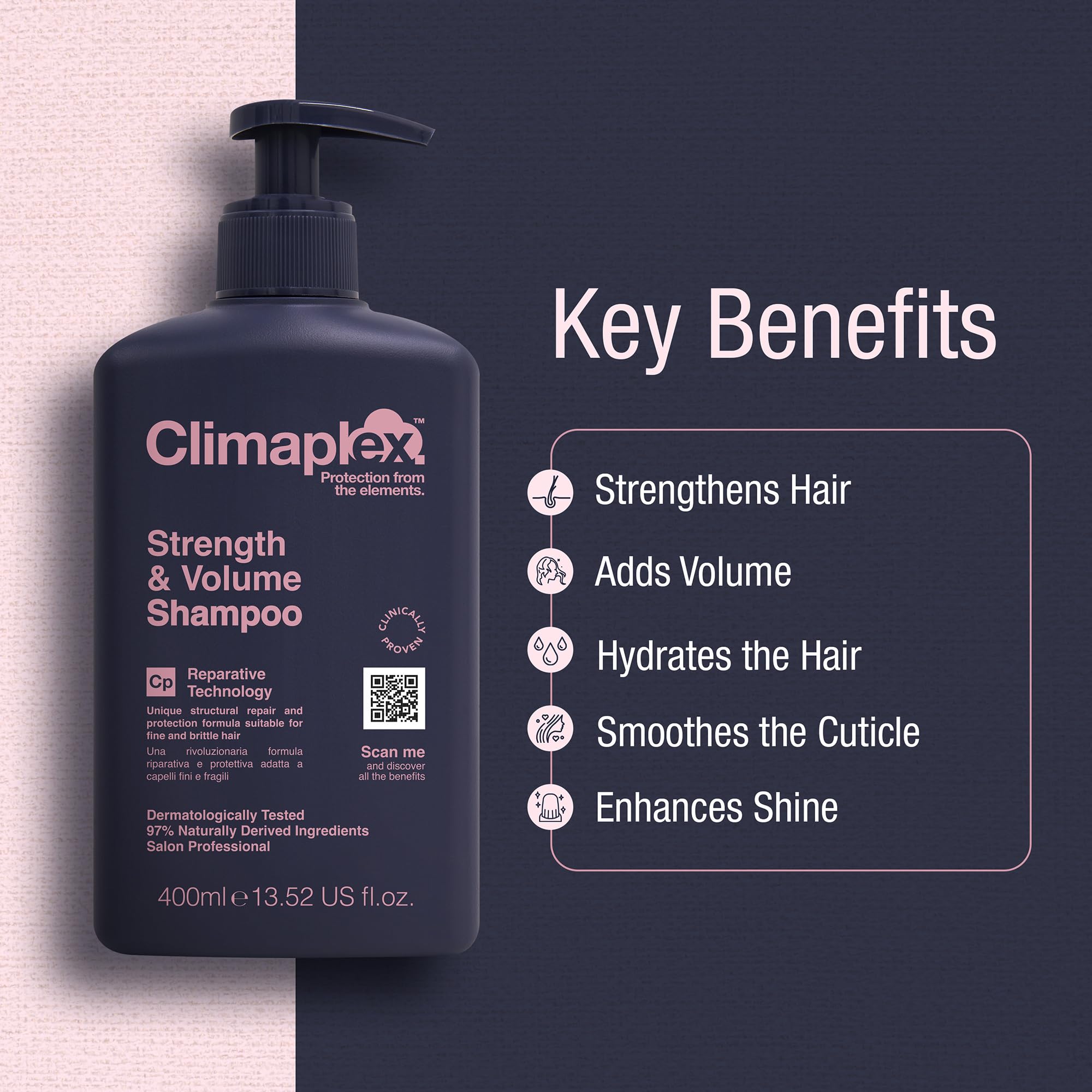 Climaplex Strength and Volume Shampoo and Conditioner Duo - Adds Body and Shine - Detangling, Protecting, Moisturizing - Leaves Hair Silky Smooth - Suitable for All Hair Types - Cruelty Free - 2 pc