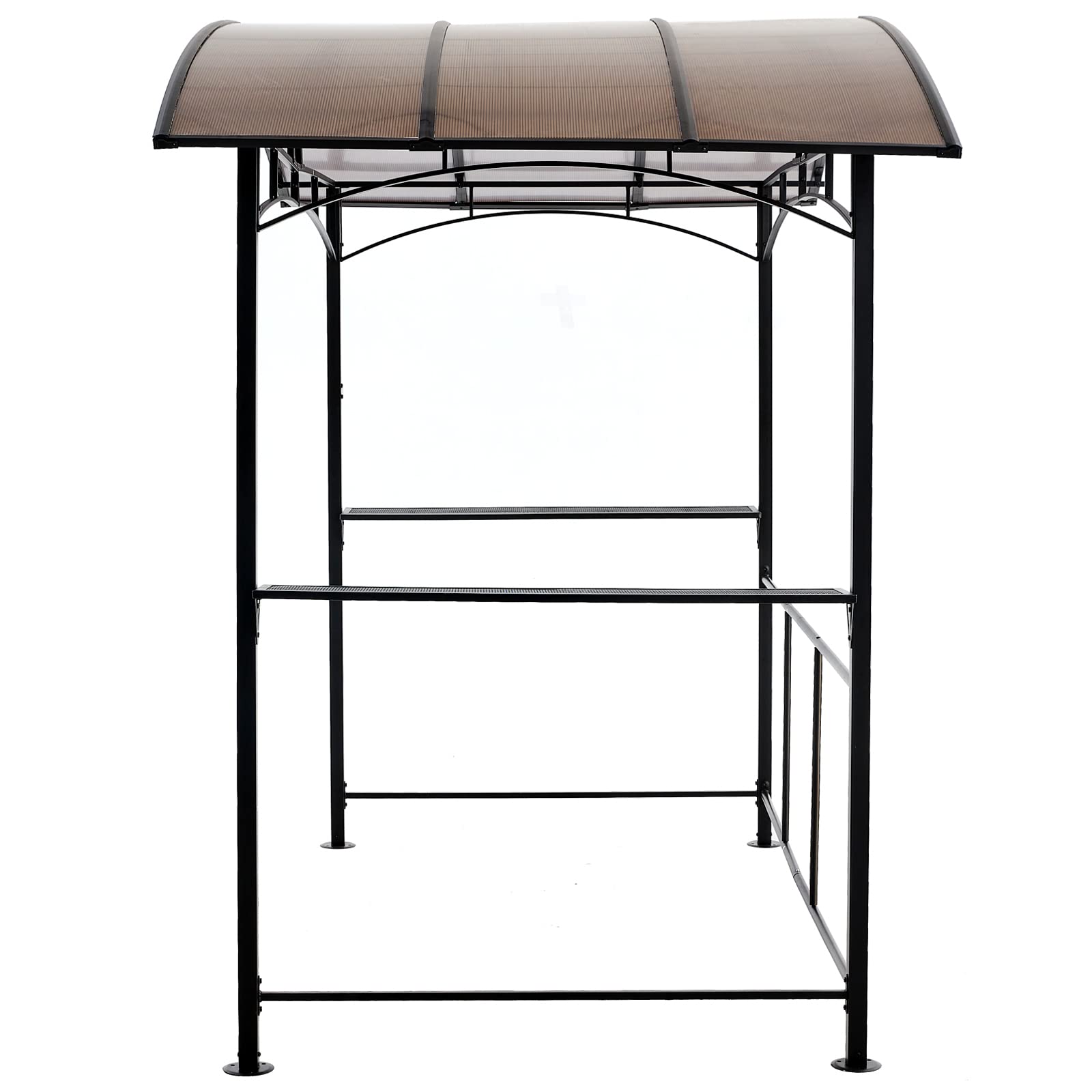 8'x5' Hardtop Grill Gazebo, Outdoor BBQ Gazebo with Interlaced Vented Polycarbonate Roof, Permanent Hard Top Gazebo with Two Shelves, Steel Barbeque Grill Canopy for Patio, Deck, Backyard and Garden
