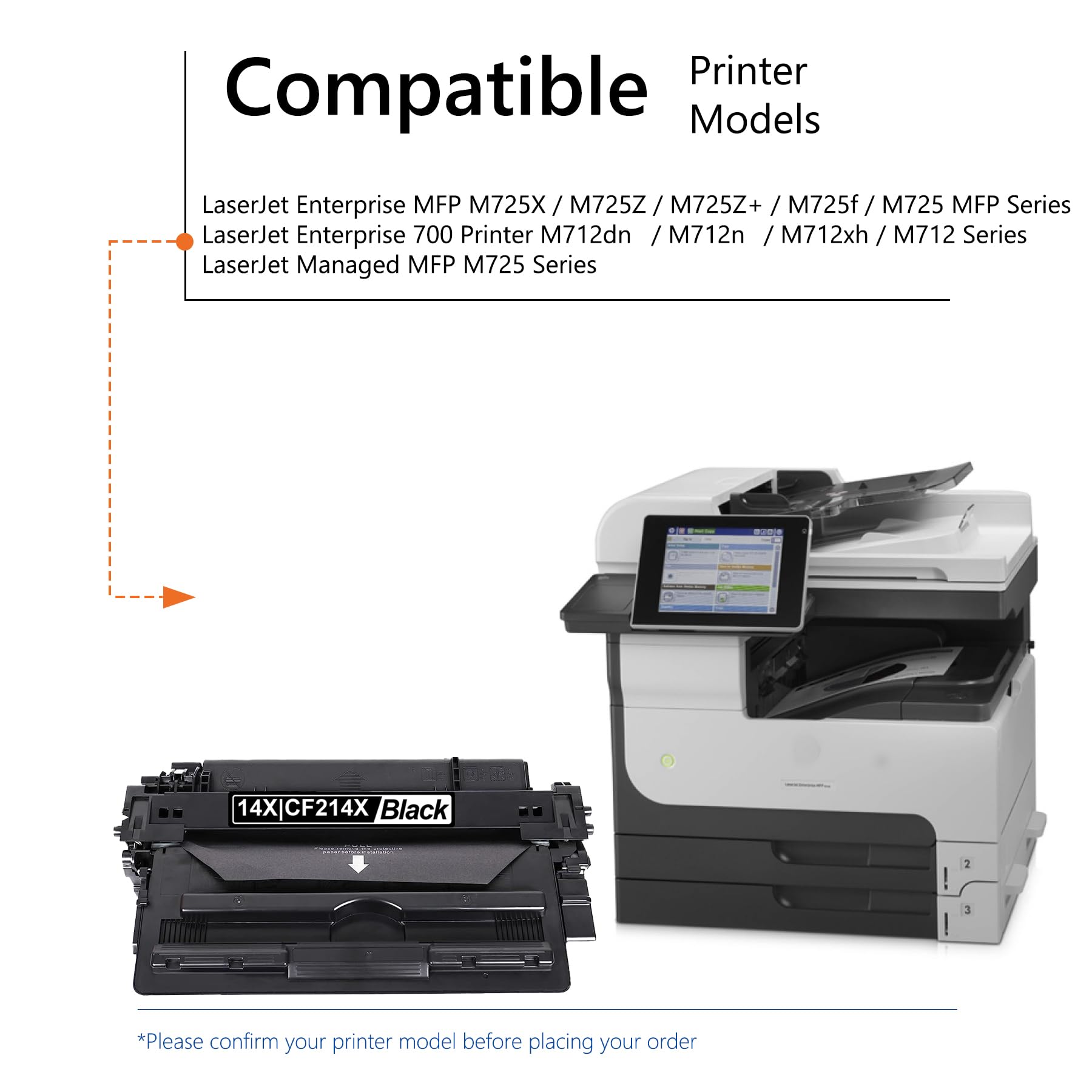 CF214X 14X Black High Yield Toner Cartridge with Chip 1-Pack, 14X Toner Replacement for HP 14X Toner 14A CF214A Compatible with Laser Enterprise M712 Series, Laser Enterprise MFP M725 Series Printer
