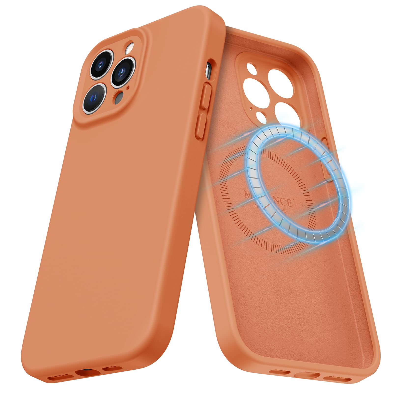 MCFANCE Silicone Magnetic for iPhone 13 Pro Max Case, Compatible with MagSafe, Full Camera Protection Soft Anti-Scratch Microfiber Lining for iPhone 13 Pro Max 6.7 inch 2021, Light Orange