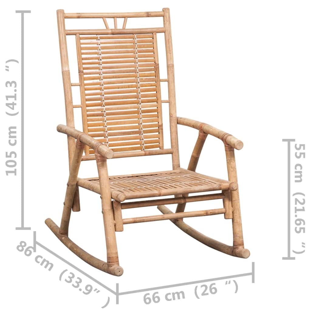 FAMIROSA Rocking Chair with Cushion Bamboo,Weight:25.46lbs,3063911