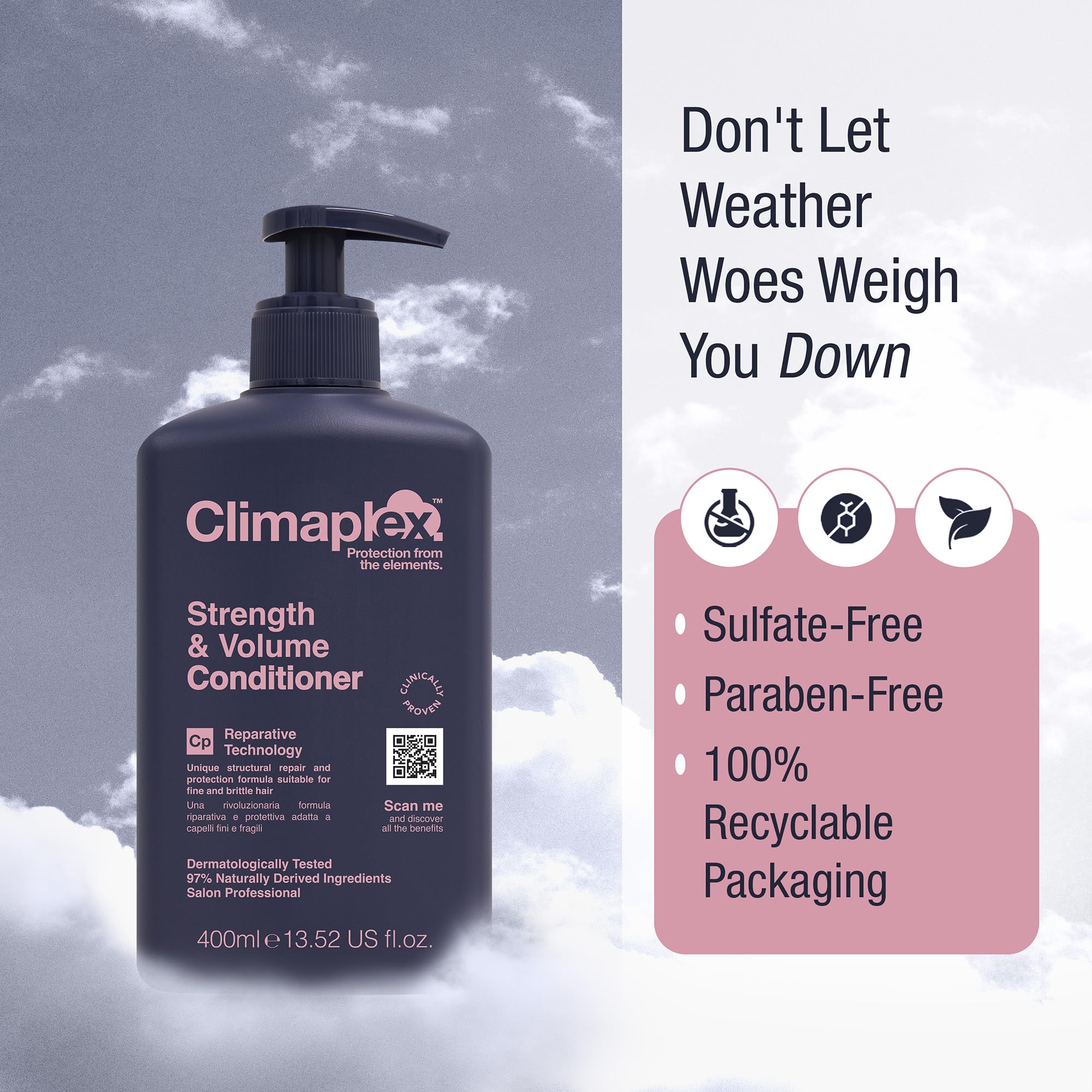 Climaplex Strength and Volume Shampoo and Conditioner Duo - Adds Body and Shine - Detangling, Protecting, Moisturizing - Leaves Hair Silky Smooth - Suitable for All Hair Types - Cruelty Free - 2 pc