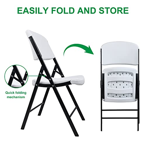 Elevon Folding Heavy Duty Plastic Chair with 500-Pound Capacity, White, 6-Pack