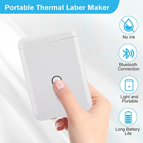 Label Maker, D110 Portable Wireless Connection Bluetooth Mini Label Printer with Tape, Multiple Templates Available for Phone Pad Office Home USB Rechargeable, White