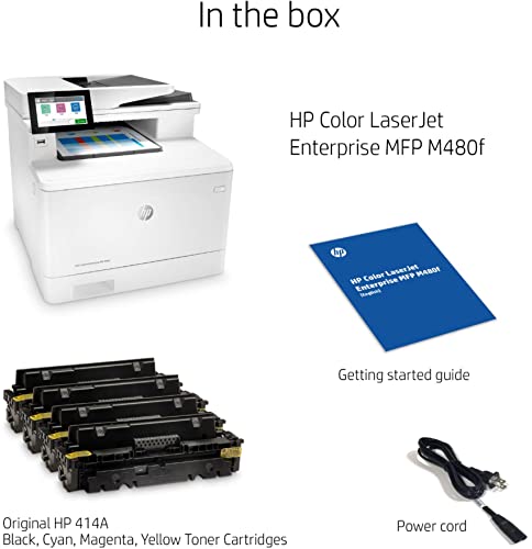 HP Laserjet Enterprise MFP M480f All-in-One Wired Color Laser Printer, White - Print Scan Copy Fax - 4.3" Touchscreen, 29 ppm, Auto Duplex Printing, 50-Sheet ADF, Ethernet, Cbmou External Webcam