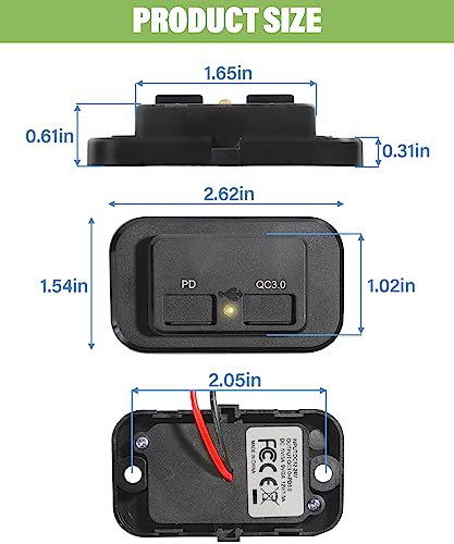 ESEWALAS 12V/24V USB Outlet,Dual PD3.0 Type-C (USB C) & Quick Charge QC3.0 USB-A Port Panel Mount,Car Charge Adapter 12V Quick Car Charger Socket Power Outlet,Car USB Socket (2PCS)