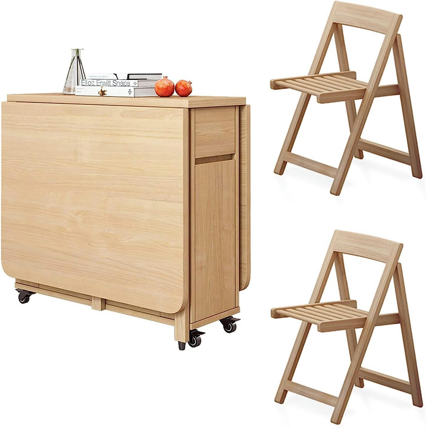 Shykey Extendable Dining Table Set, Wooden Drop Leaf Table with 4 Dining Chairs, Folding Dining Table for Kitchen Restaurant Dining Room Living Room-140cm