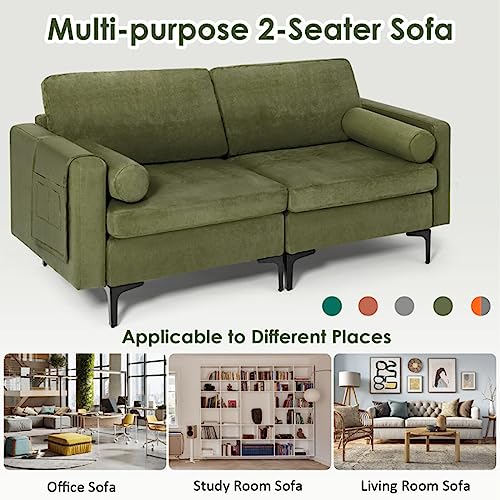 TUOCHUFUN Modern Loveseat Sofa Couch,Mid Century Couches for Living Room, Upholstered 2-Seat Love Seats with Pillow (Army Green)