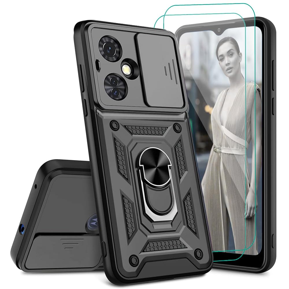 Suyomo for Oneplus N30 5G Case with Tempered Glass Screen Protector [2Pcs],Heavy Duty Case with Camera Cover Ring Holder Stand Shockproof Dual-Layer Protection Case for Oneplus N30 5G (Black)