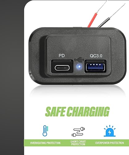 ESEWALAS 12V/24V USB Outlet,Dual PD3.0 Type-C (USB C) & Quick Charge QC3.0 USB-A Port Panel Mount,Car Charge Adapter 12V Quick Car Charger Socket Power Outlet,Car USB Socket (2PCS)