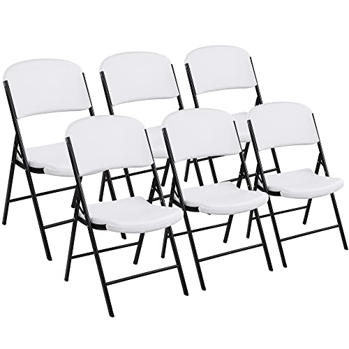 Elevon Folding Heavy Duty Plastic Chair with 500-Pound Capacity, White, 6-Pack