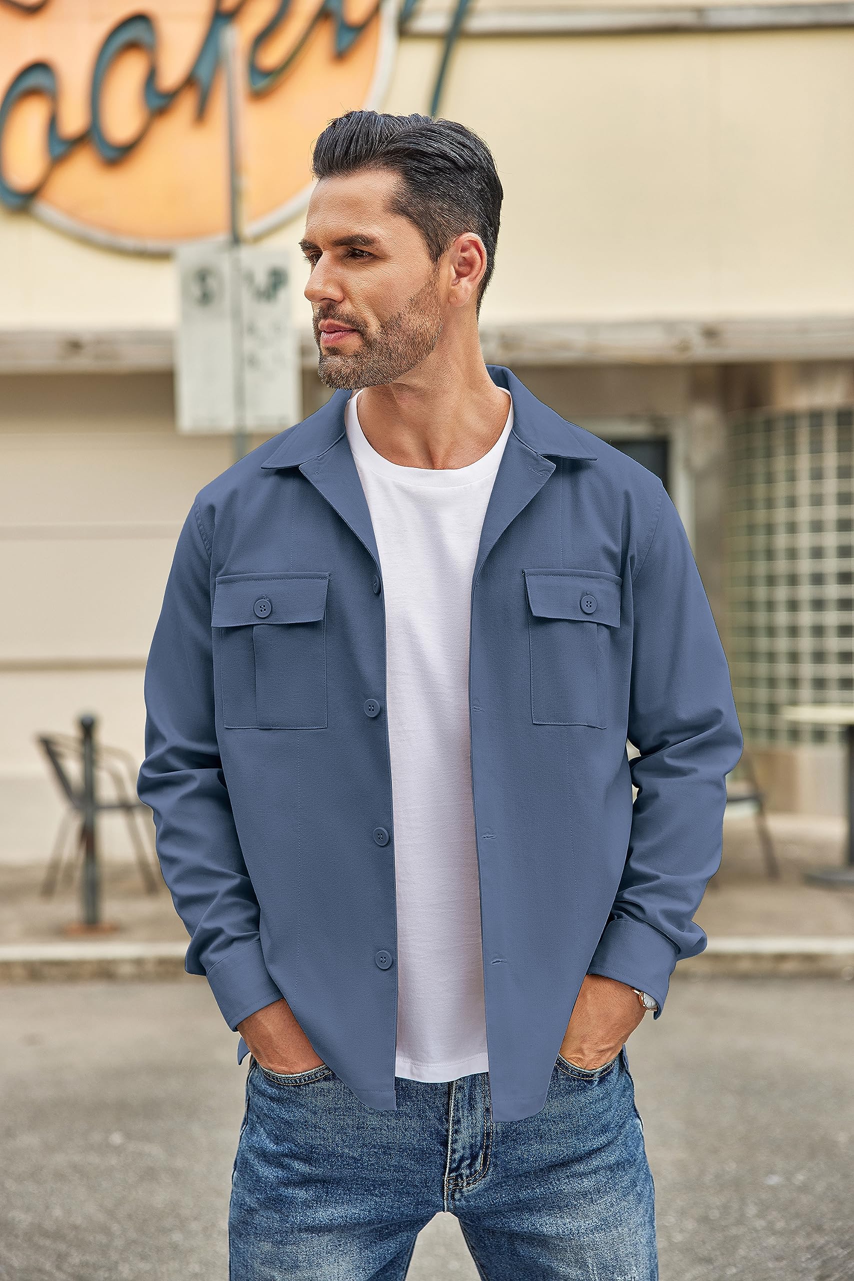 COOFANDY Trucker Jackets for Men Casual Lightweight Overshirt Button Down Shirt Jacket with Pockets