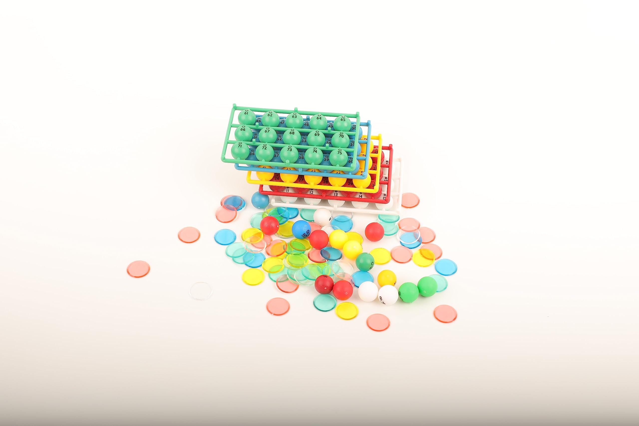 jiujiu&liuliu Deluxe Bingo Game Set with 6 Inch Metal Round Cage, 75 Colored Bingo Balls, 18 Bingo Cards, 150 Mix Bingo Chips and Bingo Master Board
