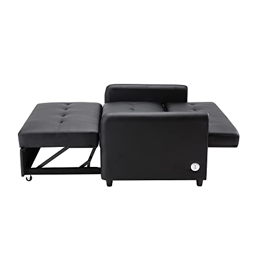 ERYE Black PU Leather Tufted Adjustable Backrest w/Dual USB Ports, 51.5" (L) 33.8" (W) 35" (H)