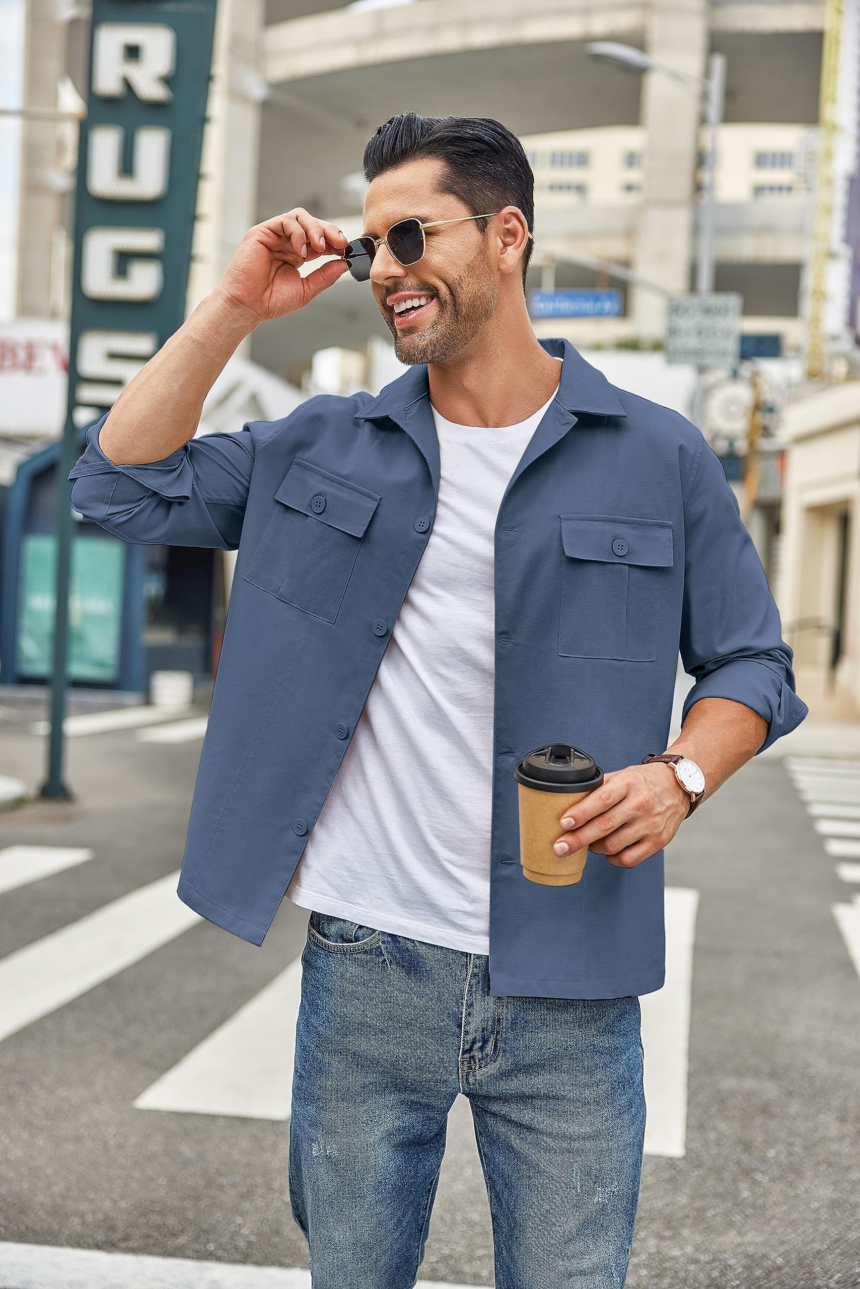 COOFANDY Trucker Jackets for Men Casual Lightweight Overshirt Button Down Shirt Jacket with Pockets