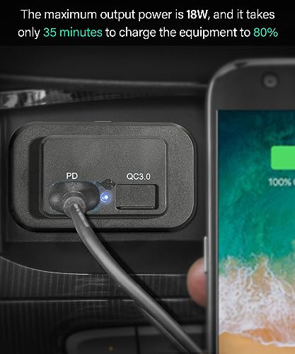 ESEWALAS 12V/24V USB Outlet,Dual PD3.0 Type-C (USB C) & Quick Charge QC3.0 USB-A Port Panel Mount,Car Charge Adapter 12V Quick Car Charger Socket Power Outlet,Car USB Socket (2PCS)