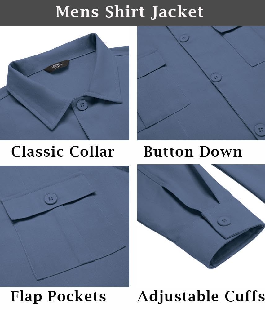 COOFANDY Trucker Jackets for Men Casual Lightweight Overshirt Button Down Shirt Jacket with Pockets